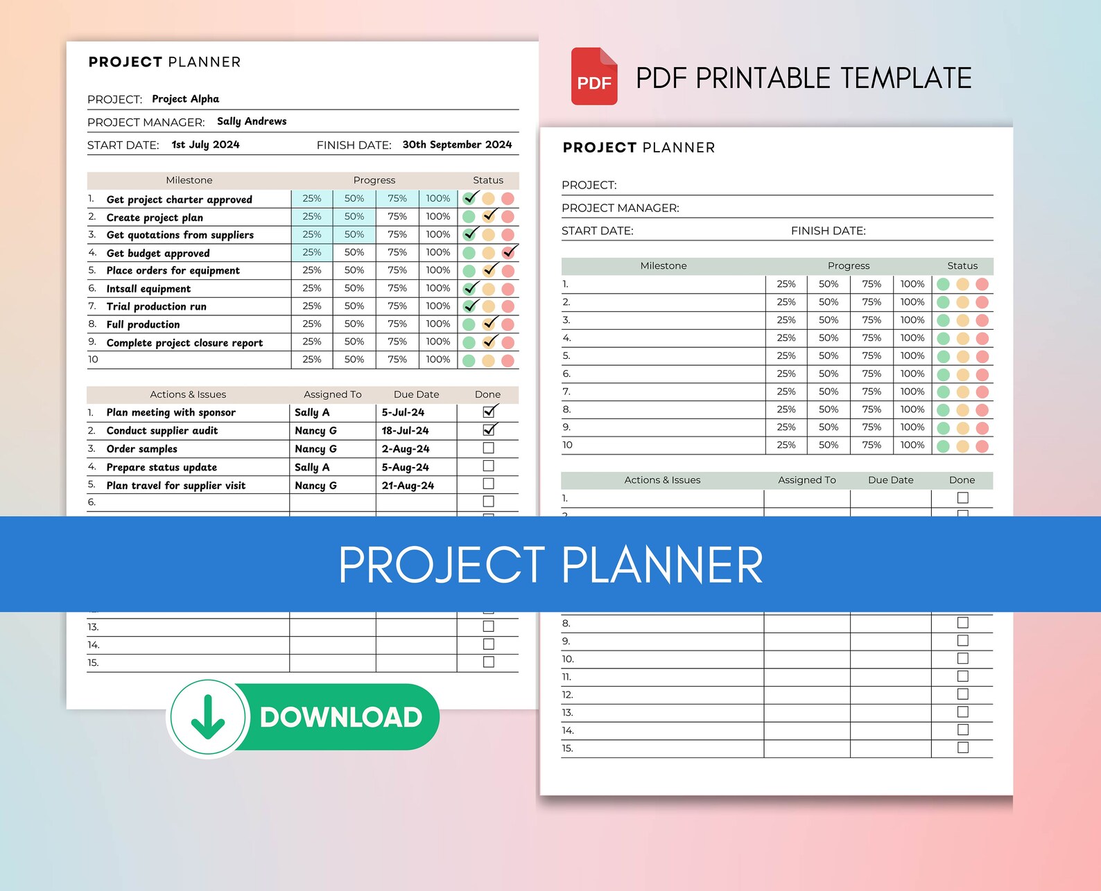Project Planner Template, Project Management Document PDF Download ...