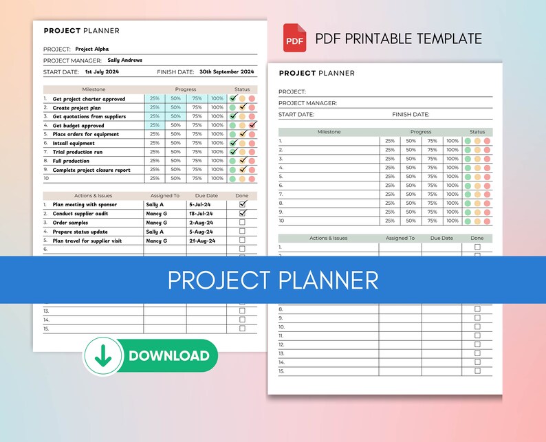 Project Planner Template, Project Management Document PDF Download ...