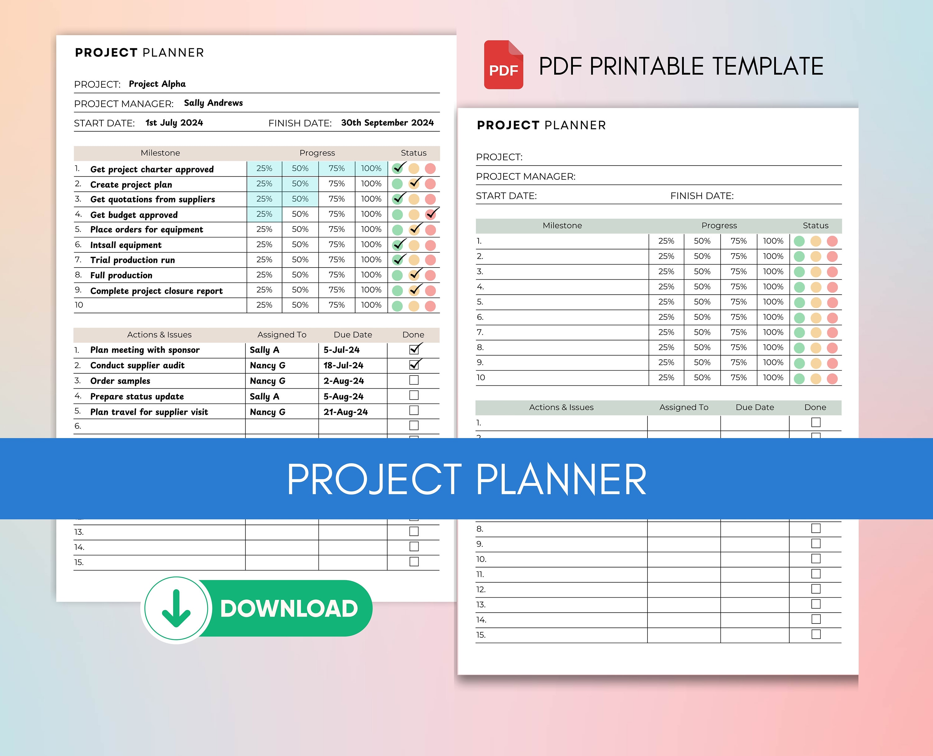 Project Planner Template, Project Management Document PDF Download ...