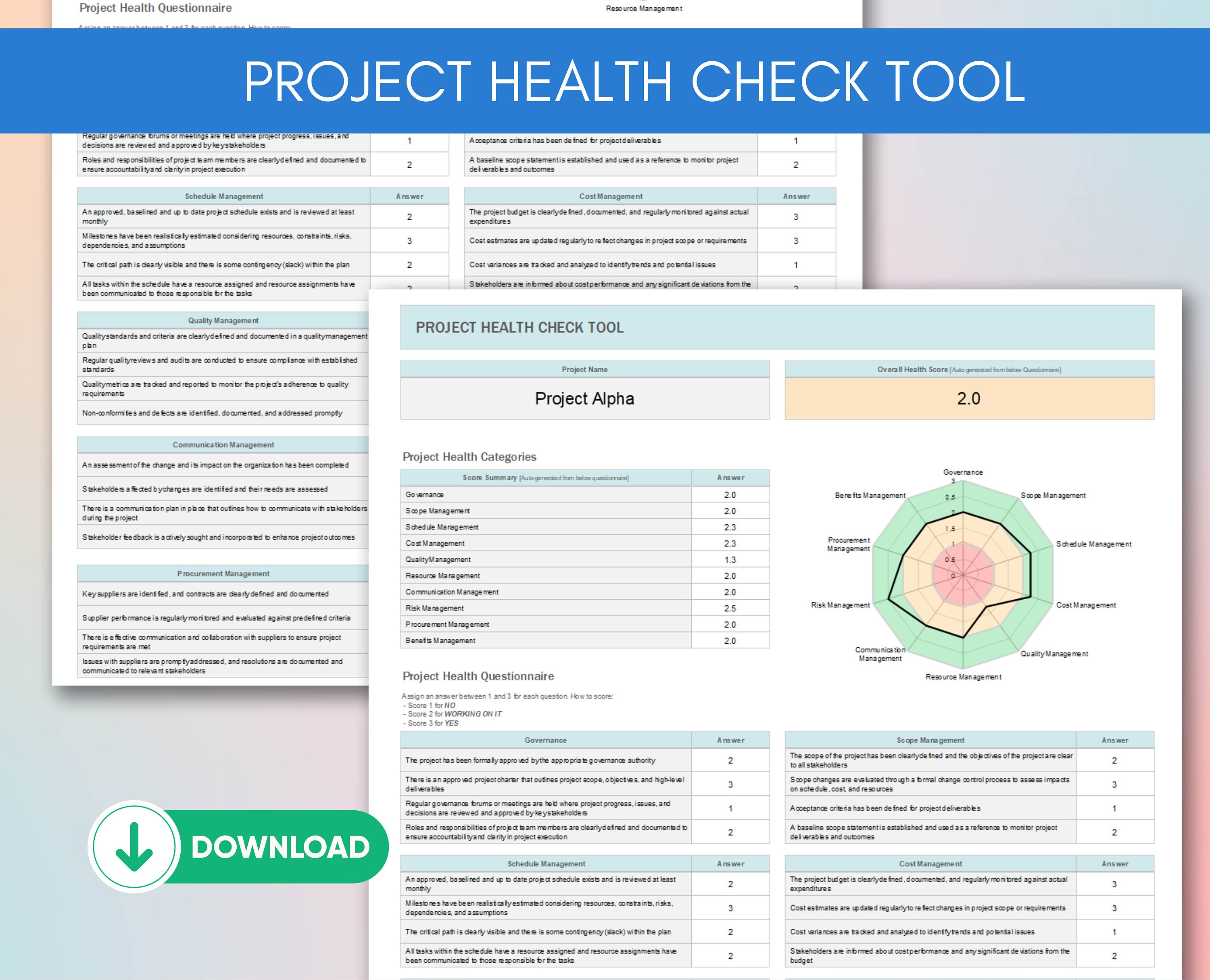 Project Health Check Tool, Project Management Template, Project Status ...