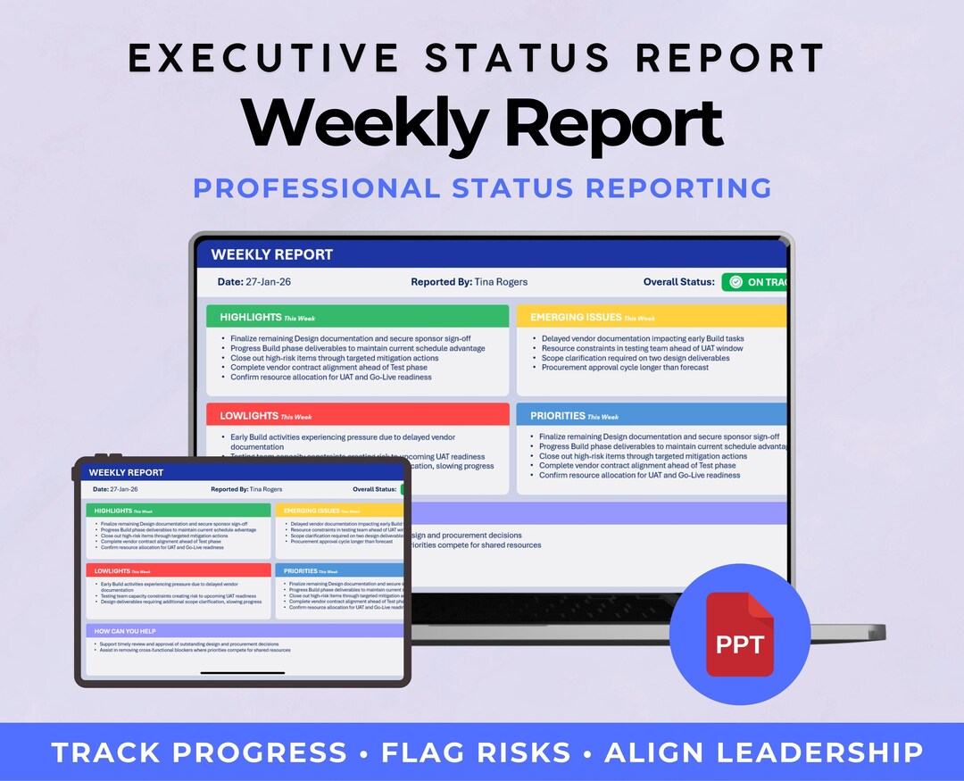 Executive Weekly Status Report Template | Powerpoint Executive Update ...