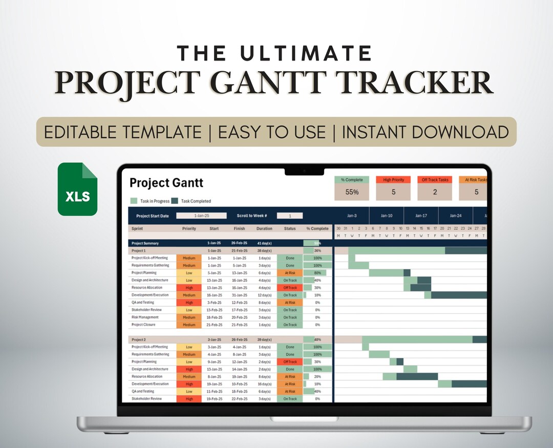 Project Gantt Project Tracker Project Management Template Excel ...