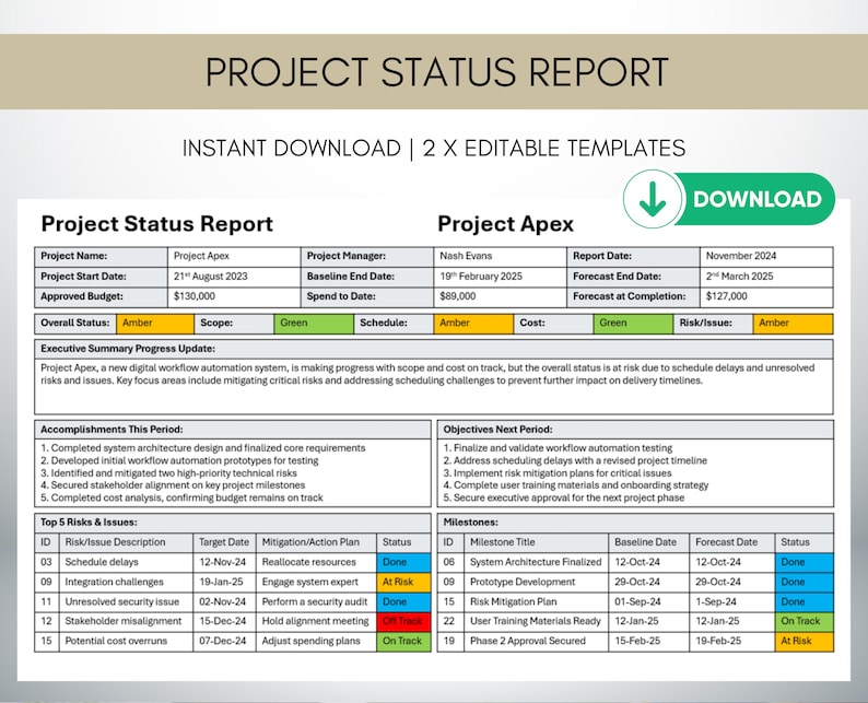 Project Status Report Template, Project Dashboard, Project Management ...