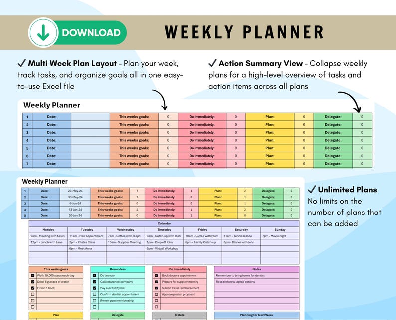 Weekly Planner Template | Goal Setting & Productivity Tracker | Time ...