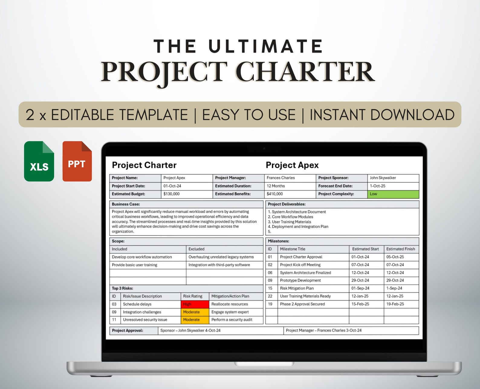 Project Charter Template | Excel & Powerpoint Project Initiation ...