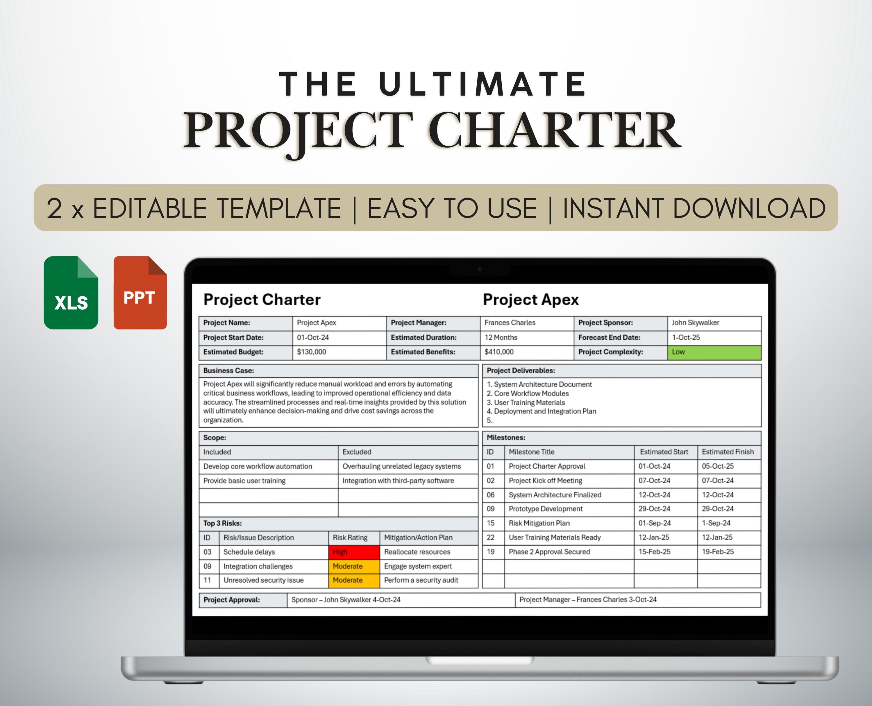 Project Charter Template | Excel & Powerpoint Project Initiation ...