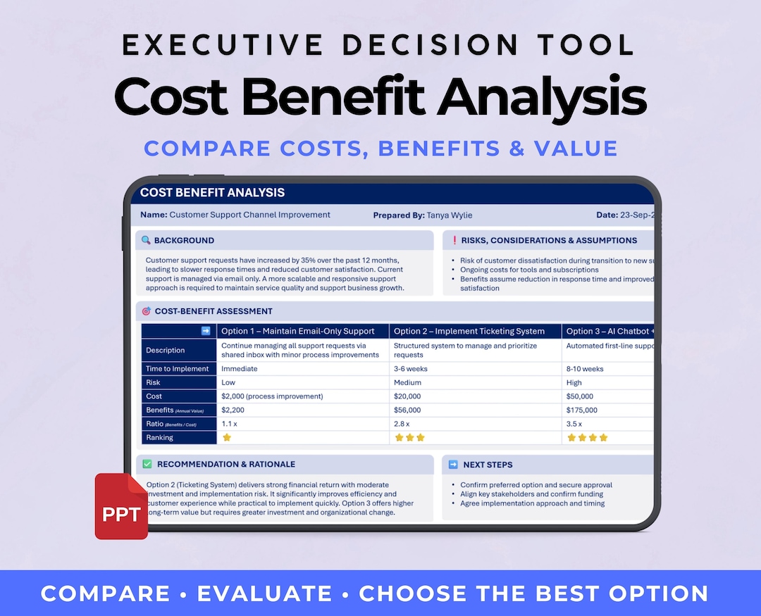 Cost Benefit Analysis Template | Business Case Powerpoint | Decision ...