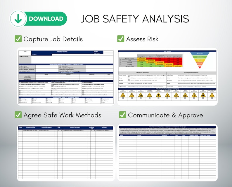 Job Safety Analysis JSA Template: Hazard ID, Risk Assessment (word ...