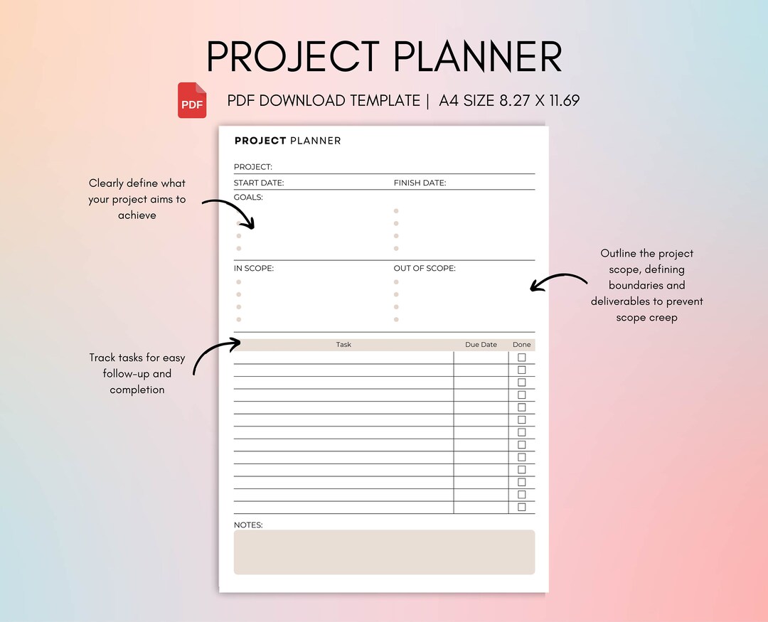 Project Planner Template, Project Management Document PDF Download ...