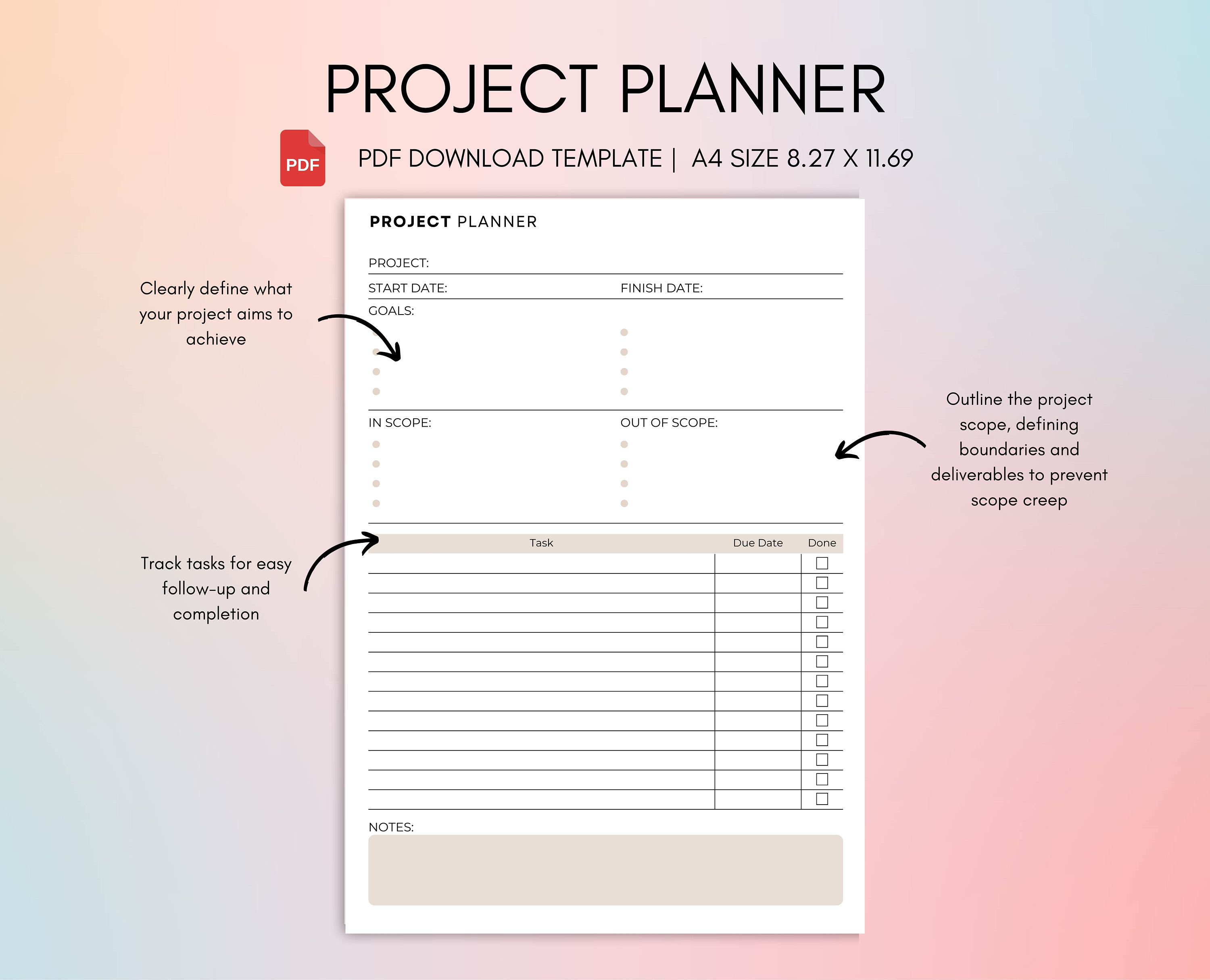Project Planner Template, Project Management Document PDF Download ...
