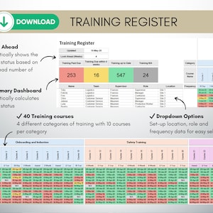 Employee Training Register Template | Excel Training Tracker | Training ...
