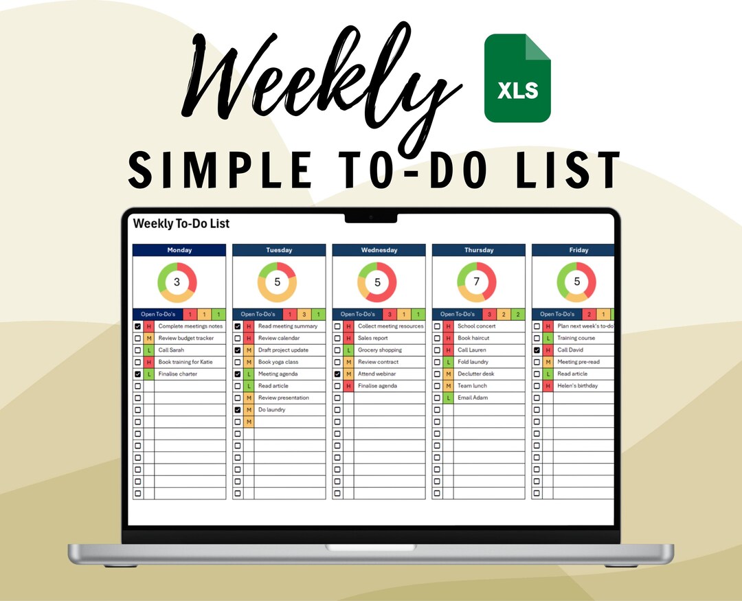 Weekly To-do List Excel Template With Checkboxes, Daily Planner ...