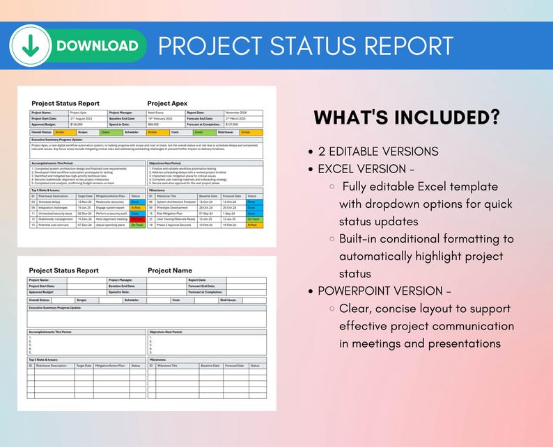 Project Status Report Template, Project Dashboard, Project Management ...