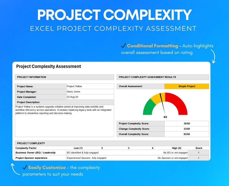 Project Complexity Assessment Tool: Excel Template for Risk & Impact - Etsy