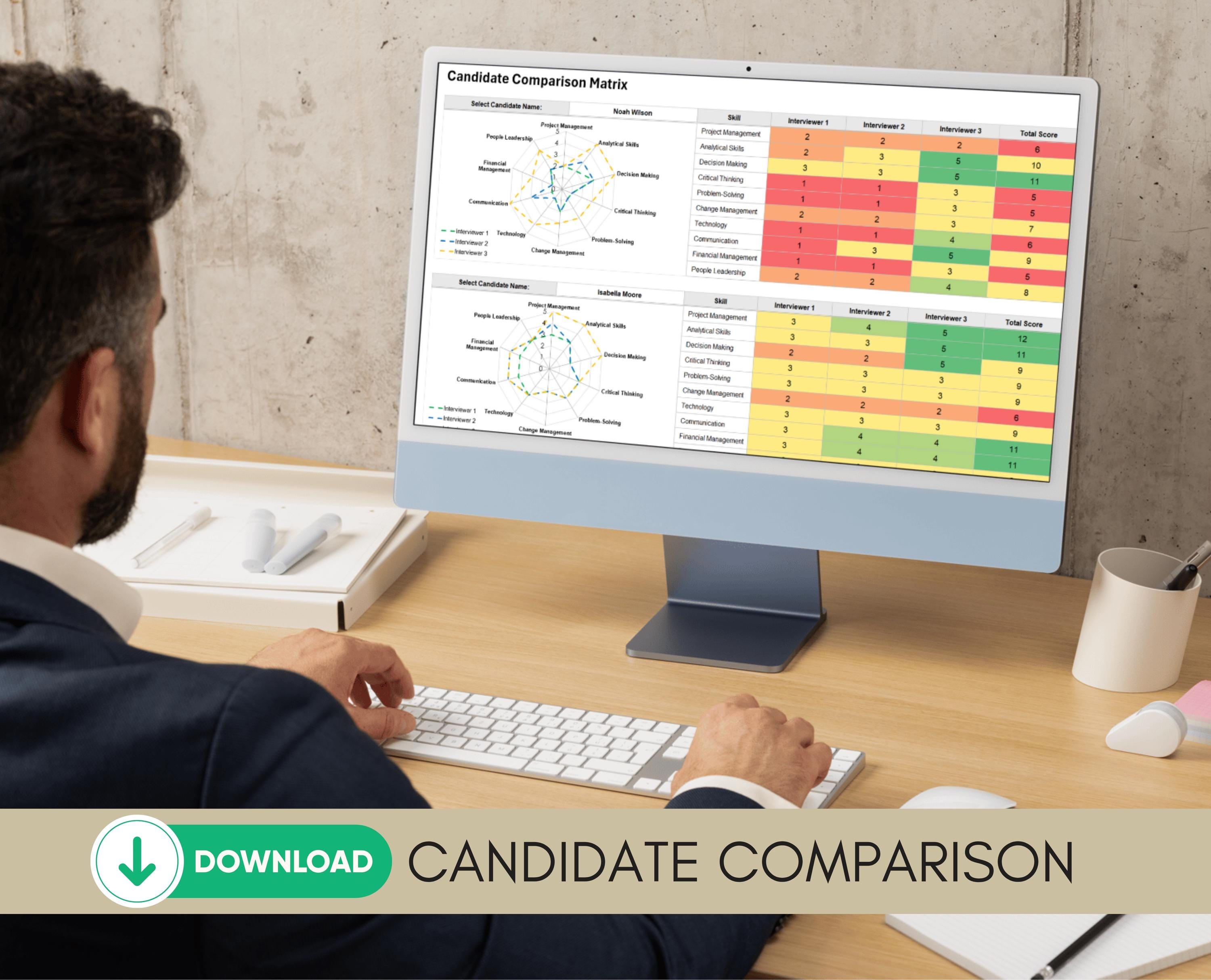 Candidate Comparison Matrix | Excel Hiring Tool | Interview Scorecard ...