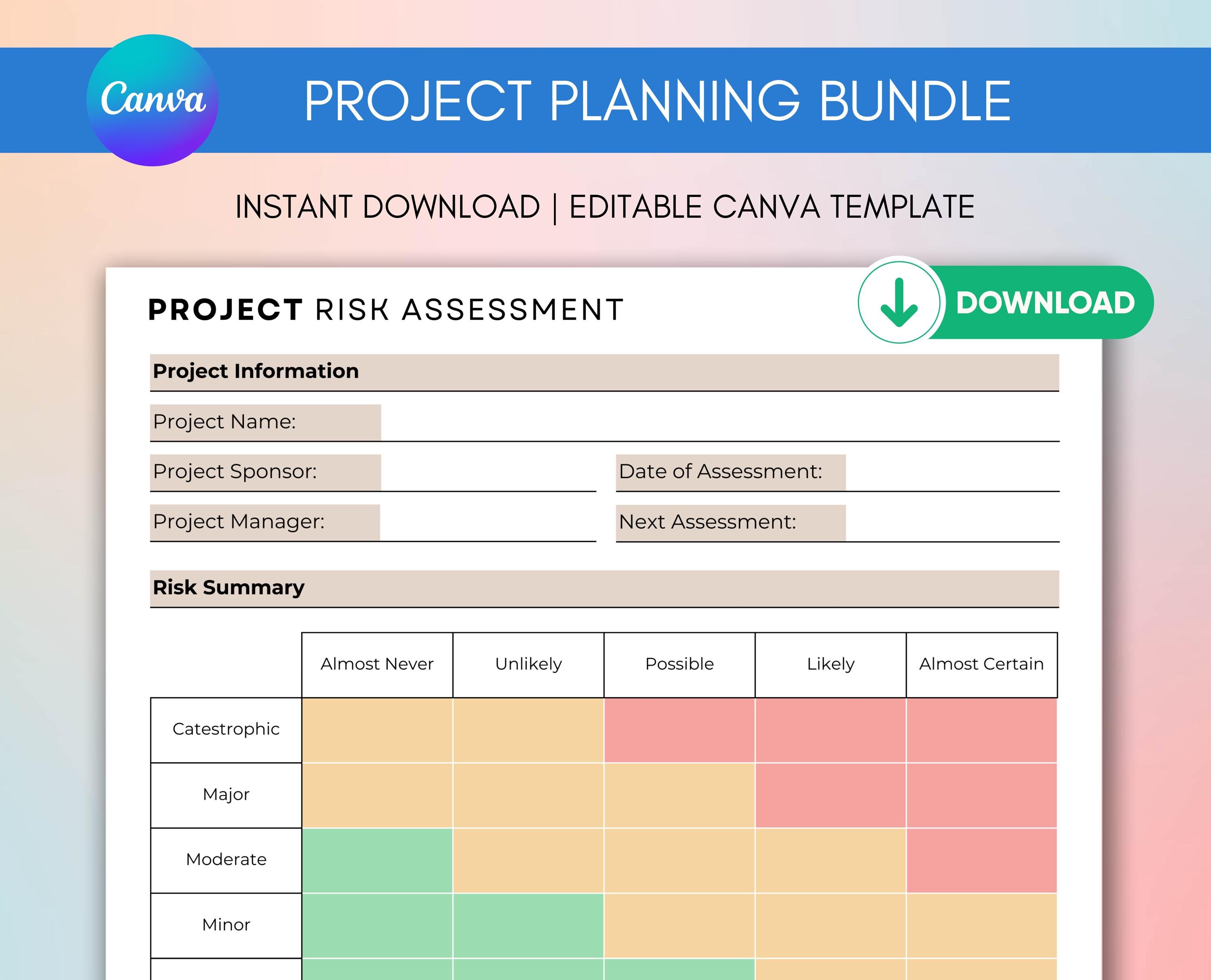 Project Planning Template Bundle, 8 X Canva Project Management ...