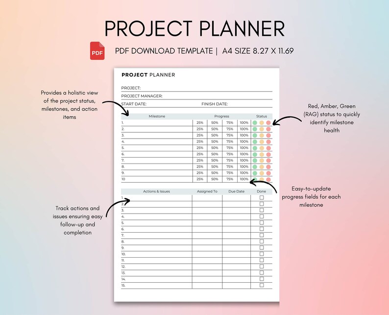 Project Planner Template, Project Management Document PDF Download ...