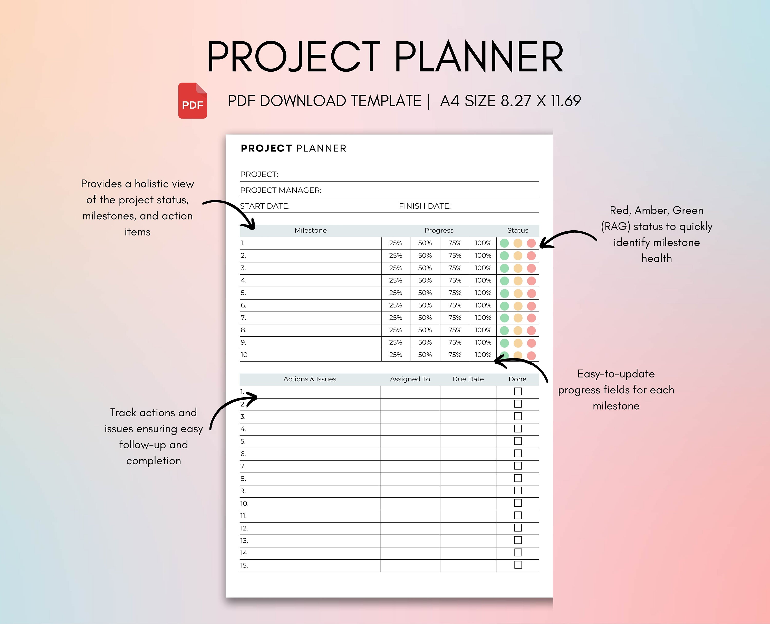 Project Planner Template, Project Management Document PDF Download ...