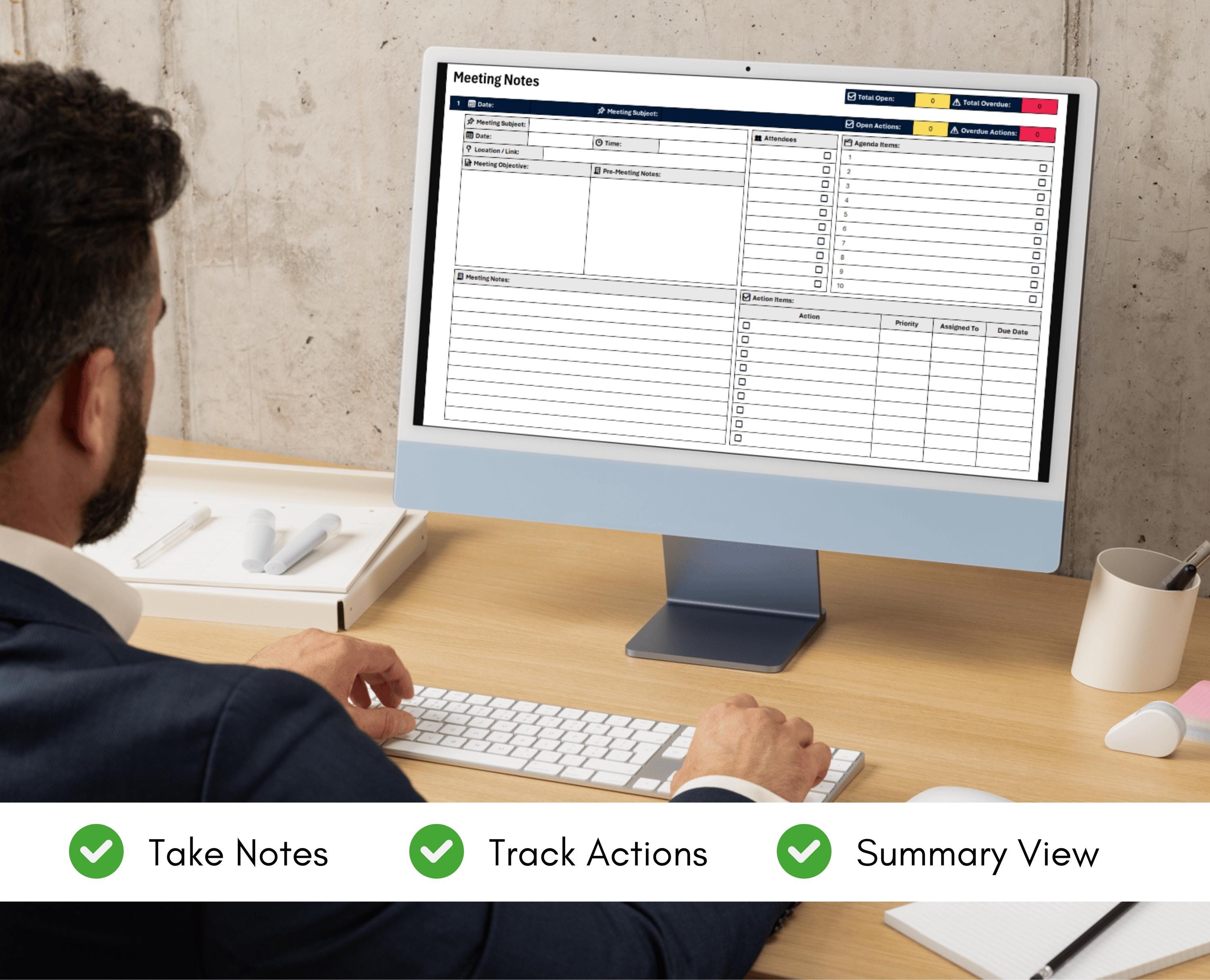 Meeting Agenda & Notes Template | Excel Template | Multi Meeting Action ...