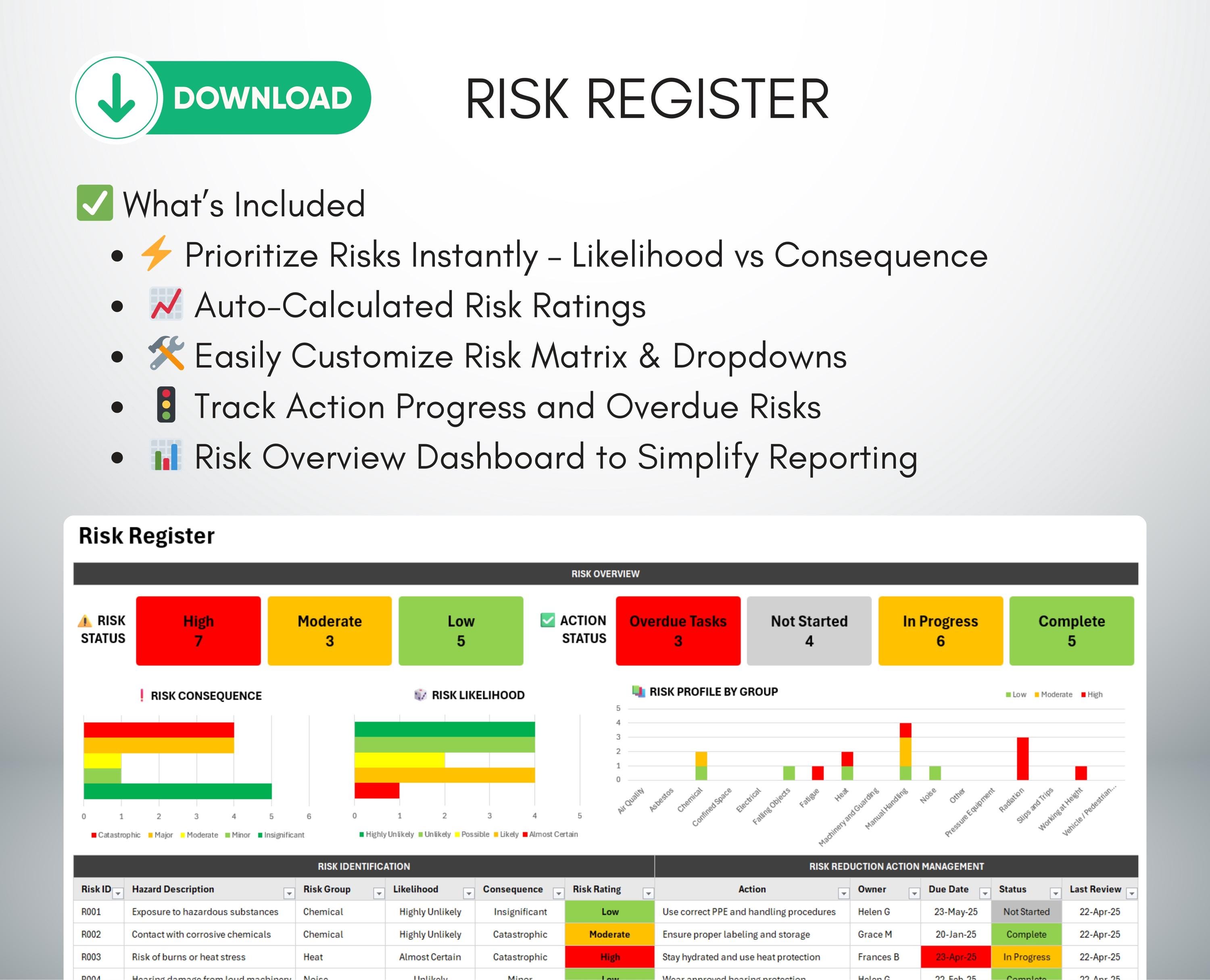 Risk Register | Excel Risk Register | Action Tracking | Project Risk ...