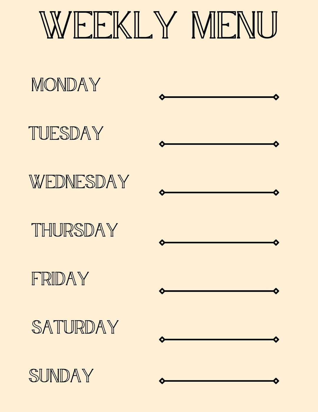 Basic Weekly Menu and Shopping List - Etsy