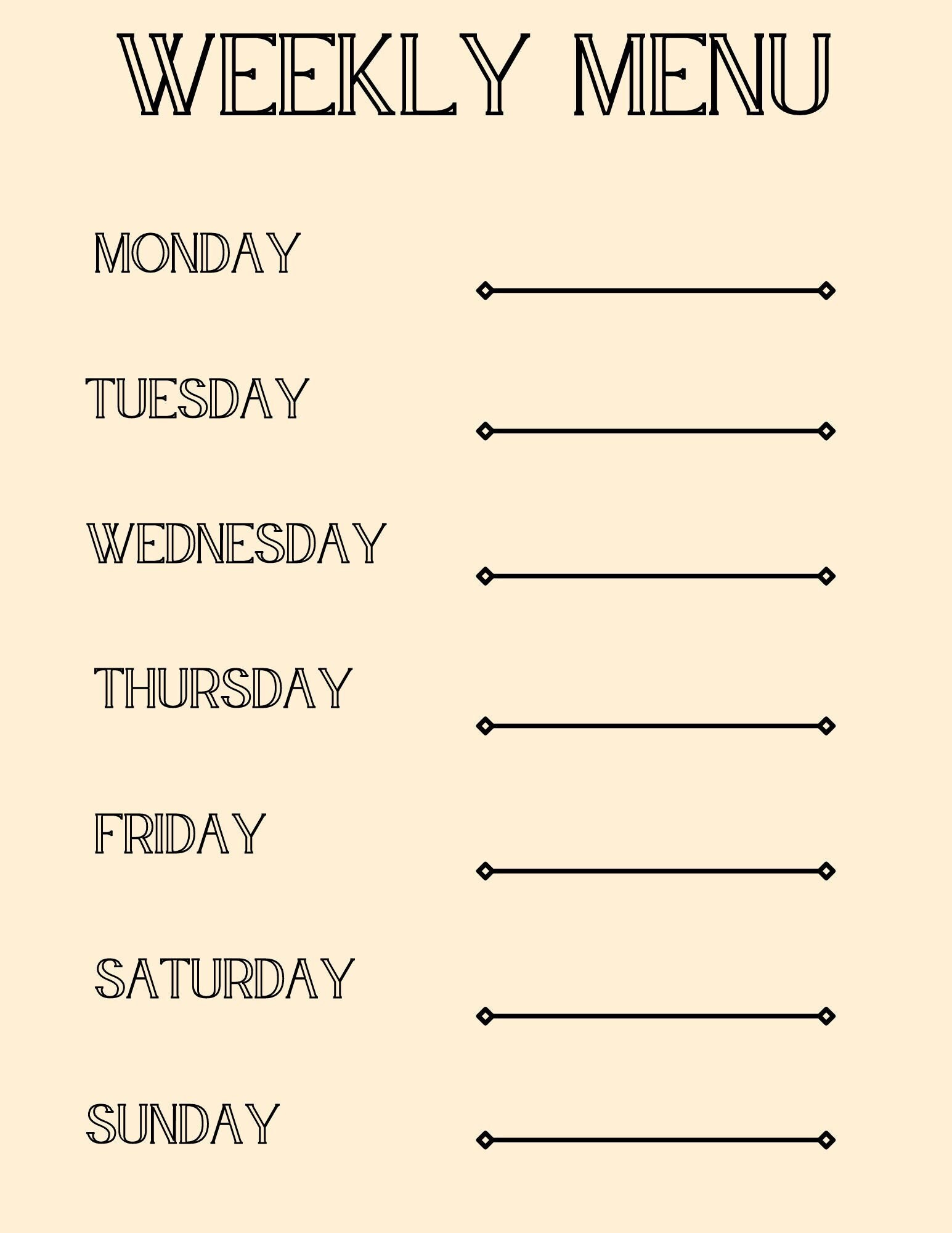 Basic Weekly Menu and Shopping List - Etsy