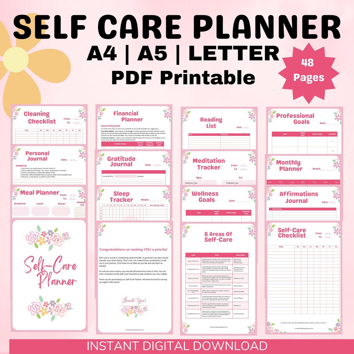 Self Care Planner Printable | Printable Self Care Bundle | Wellness ...