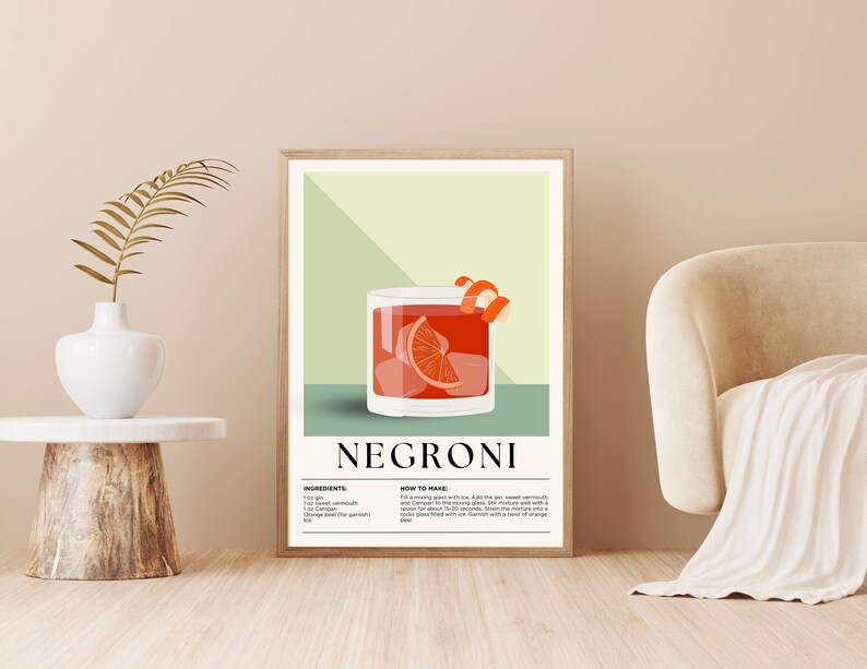 Negroni Print Drink Digital Print Vintage Cocktail Wall - Etsy