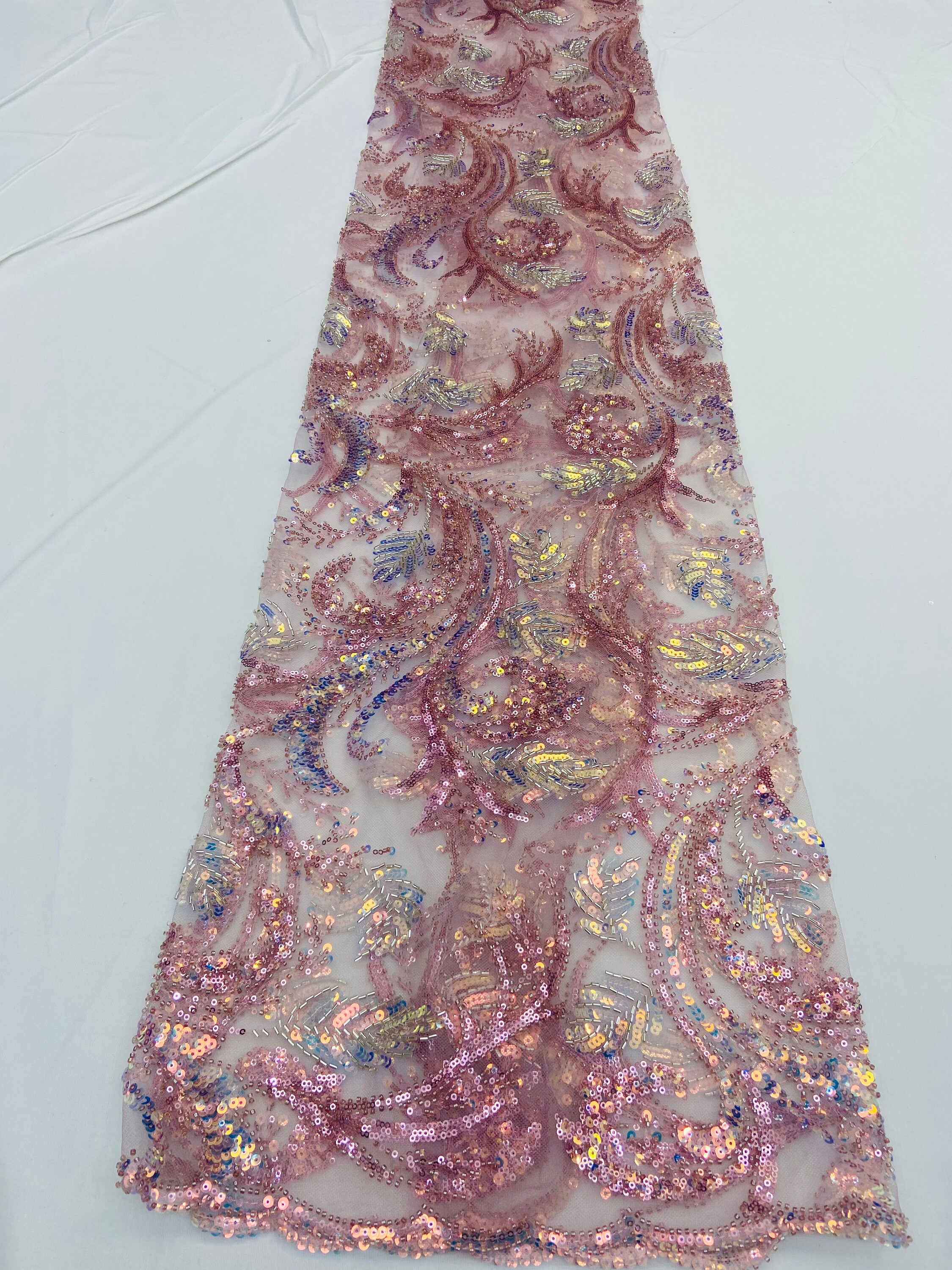 Floral Beaded Lace Tulle Lace Fabric With Sequins by Yard for Wedding ...