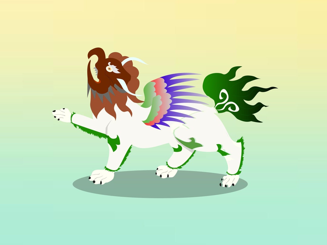 Digital Printable, Mythical Snow Lion, Bhutanese Digital Art, Wall Art ...