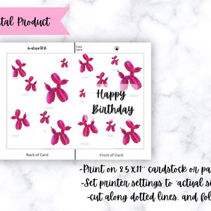 Animal Balloon Happy Birthday Greeting Card Printable 5 X 7'' Digital ...
