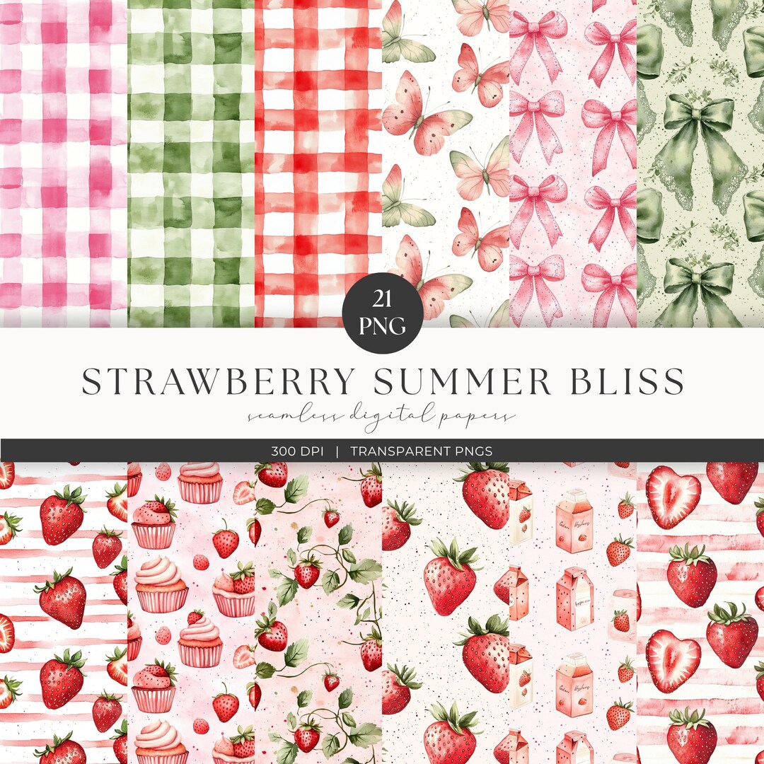 Strawberry Seamless Pattern, Strawberry Bow Coquette Cottagecore ...