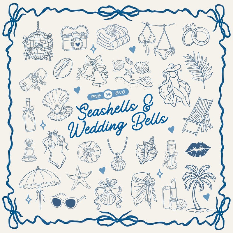 Blue Seashells Clipart - Etsy