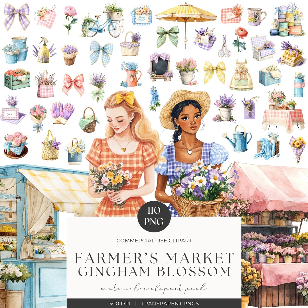 Watercolor Spring Clipart Cute Flower Market PNG Cottagecore Spring ...