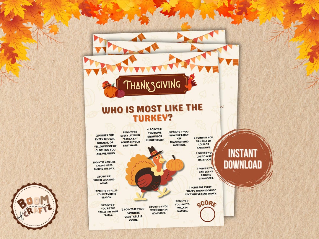 Thanksgiving Who is Most Like the Turkey, Thanksgiving Games ...