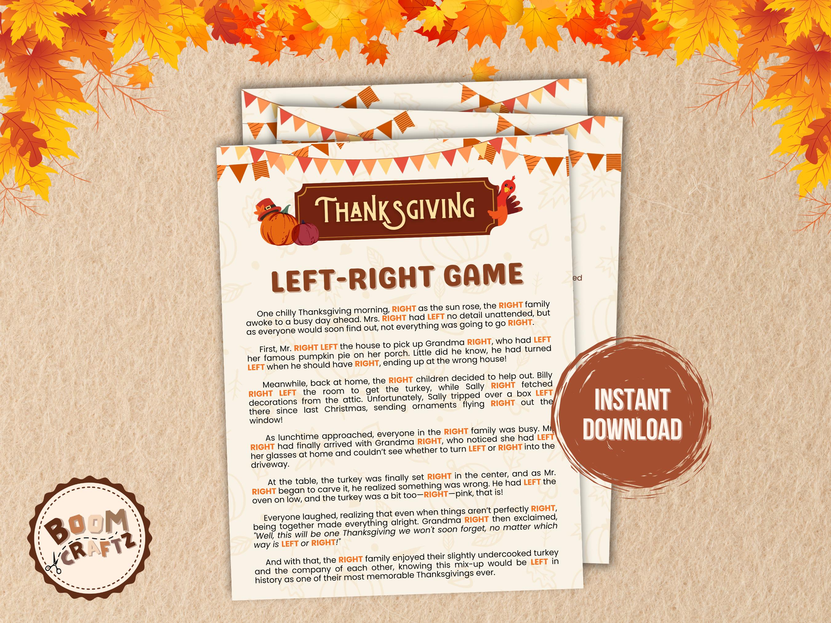 Thanksgiving Left Right Game, Thanksgiving Games, Friendsgiving Games ...