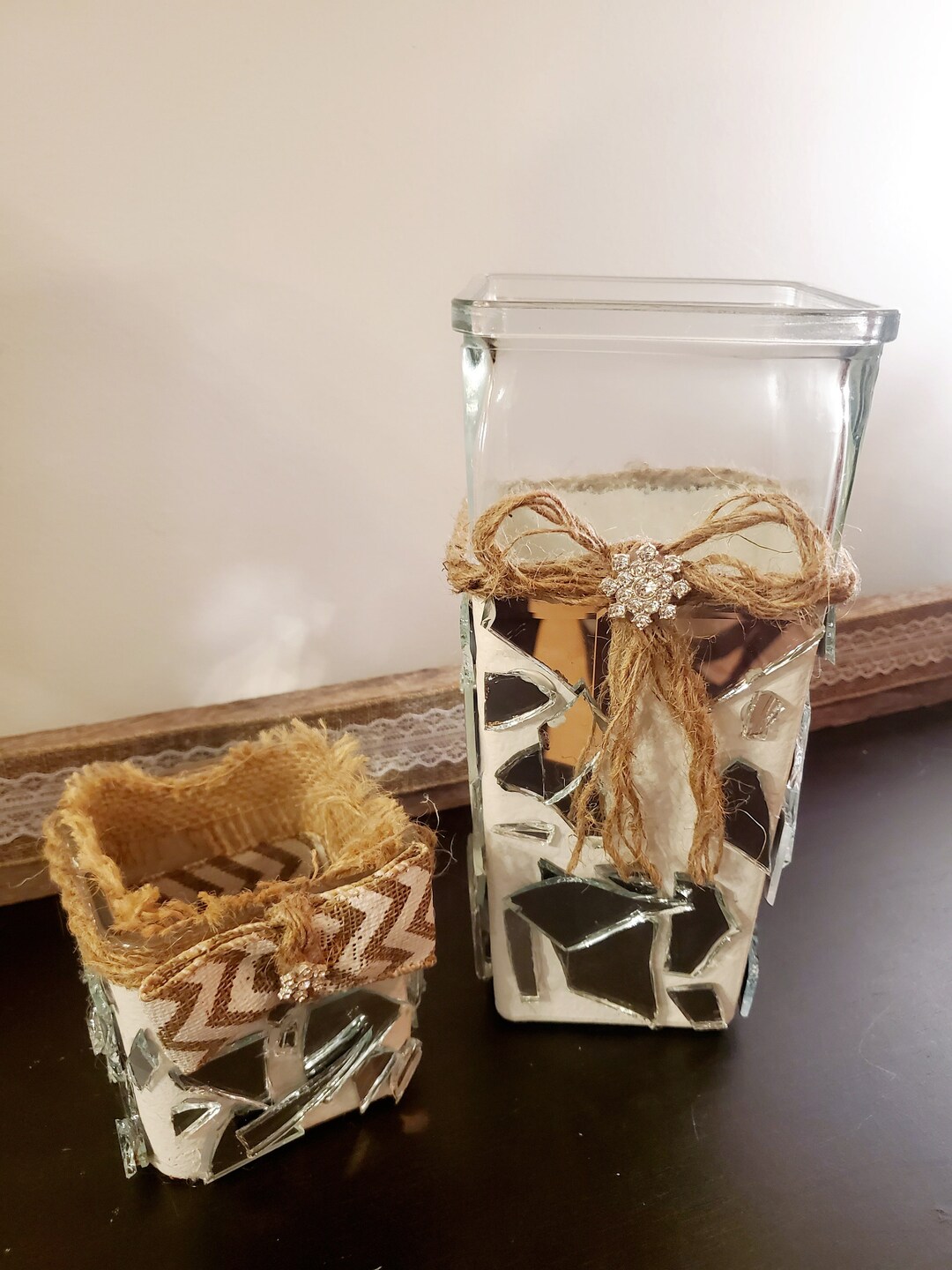 Mosiac Glass Mirror Vase set of 2 - Etsy