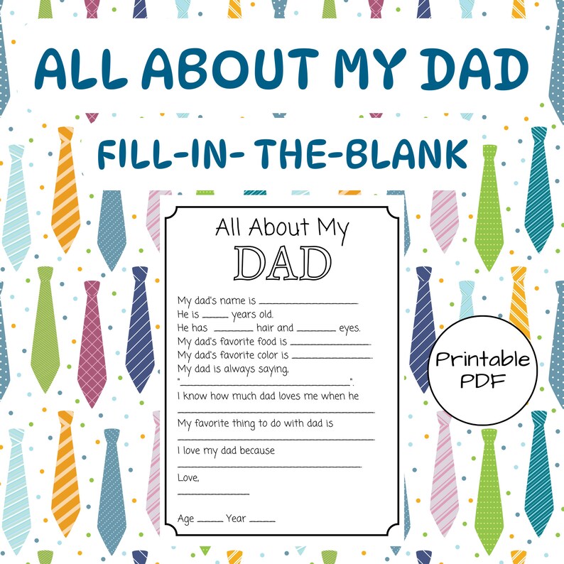 All About Dad Printable / Father's Day Gift / Father's Day ...