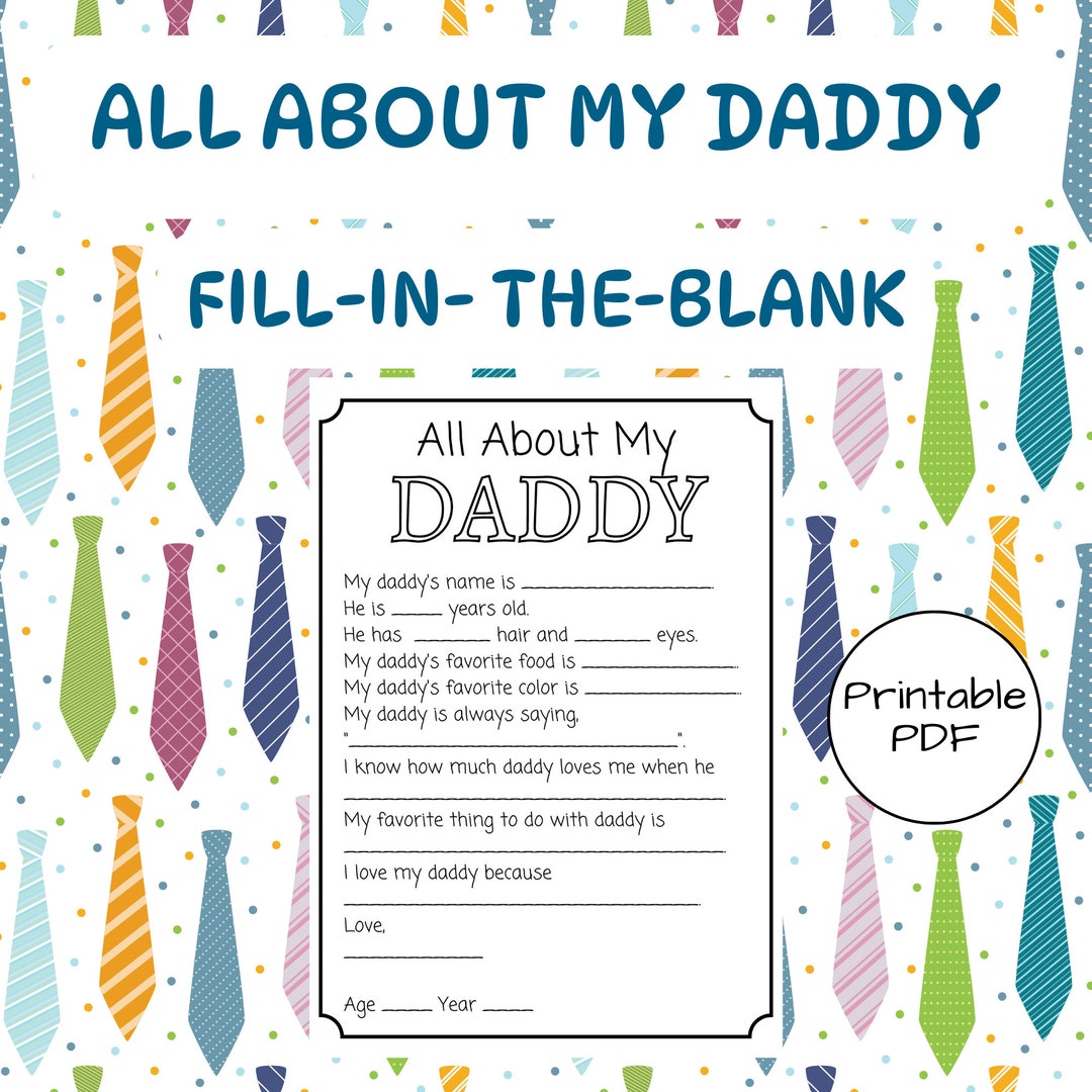All About My Daddy Printable: Father's Day Questionnaire (PDF) - Etsy