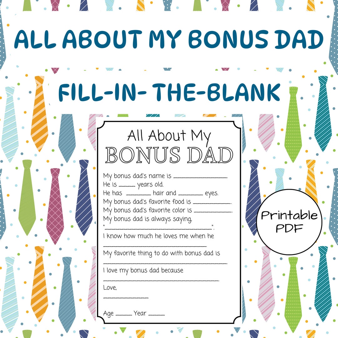 All About Bonus Dad Printable / Father's Day Gift / Father's Day ...
