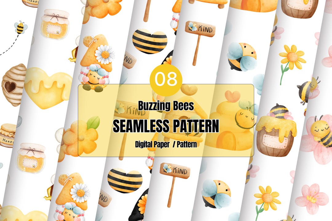 Buzzing Bees Seamless Patterns - 8 Digital Papers - Honeycomb & Happy ...