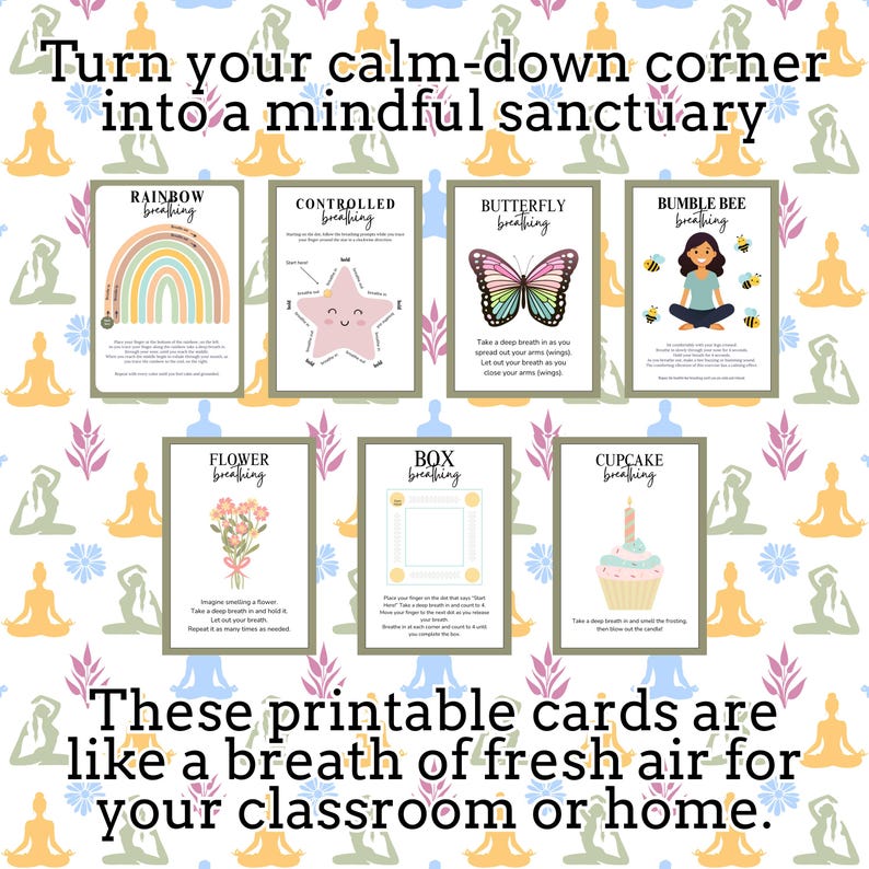 Boho Breathing Technique Cards for Kids – Set of 7 Mindfulness Calm ...