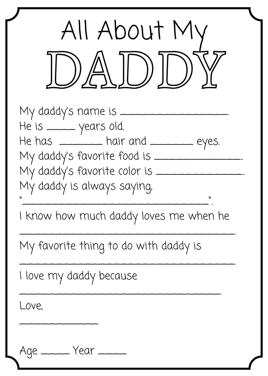 All About Daddy Printable Fathers Day T Fathers Day