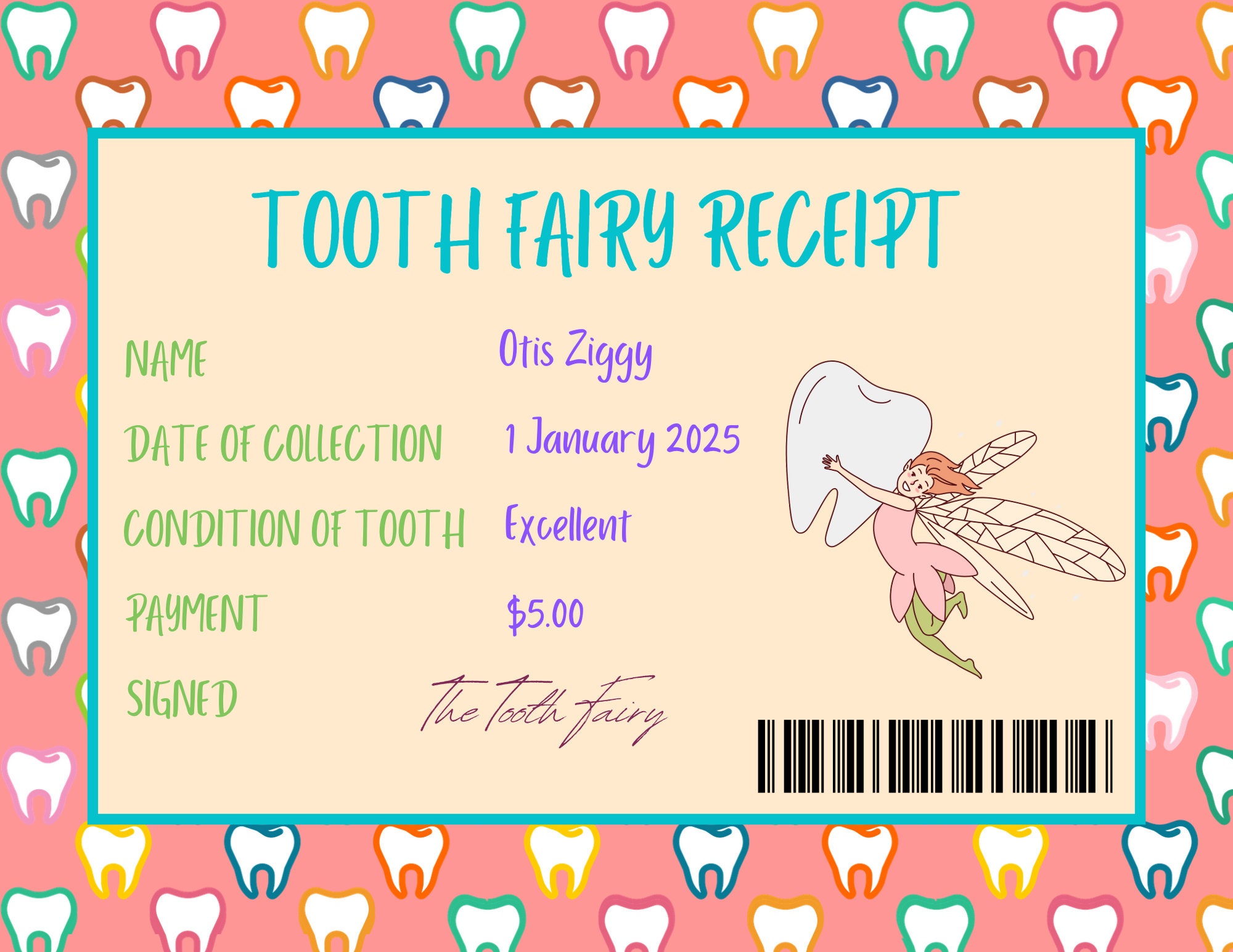 Editable Tooth Fairy Receipt / Digital Download / Tooth Fairy Printable ...