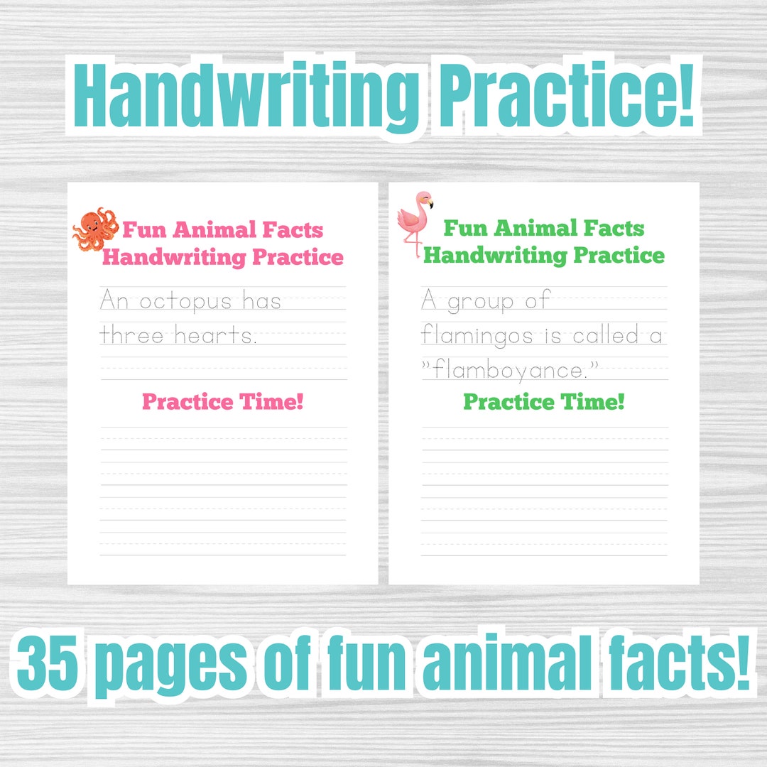 Fun Animal Facts Handwriting Practice - 35 Page Printable PDF for Kids ...