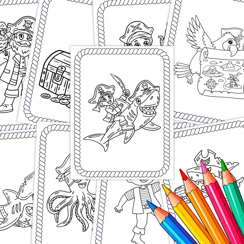 30 Pirate Themed Coloring Pages - Instant Digital Download - Printable ...