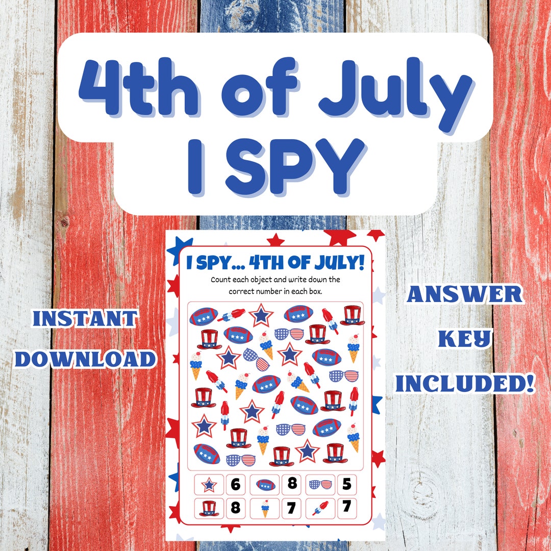 4th of July I Spy Printable Worksheet: Patriotic Kids Activity (instant ...