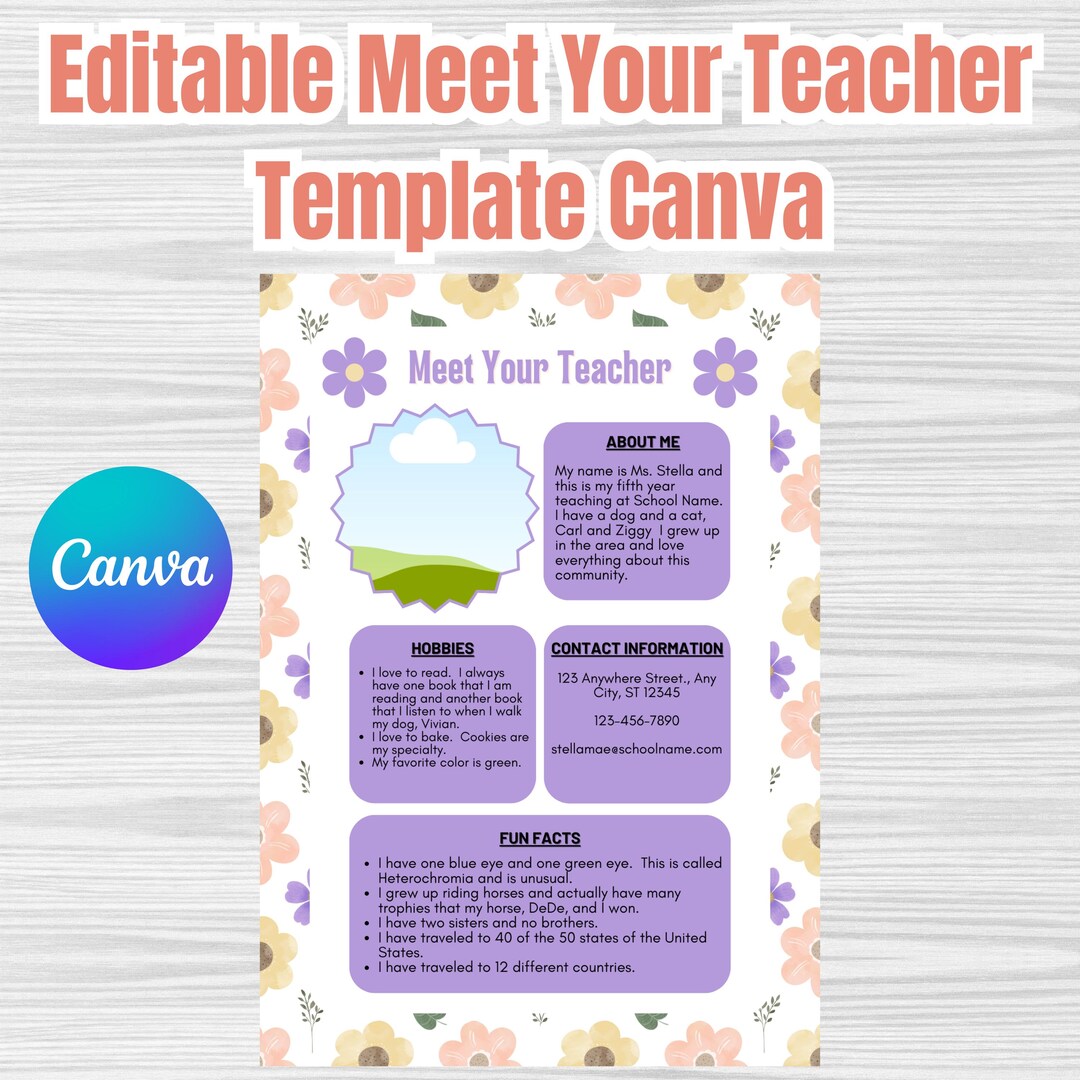 Floral Meet Your Teacher Template: Editable Teacher Bio (canva) - Etsy