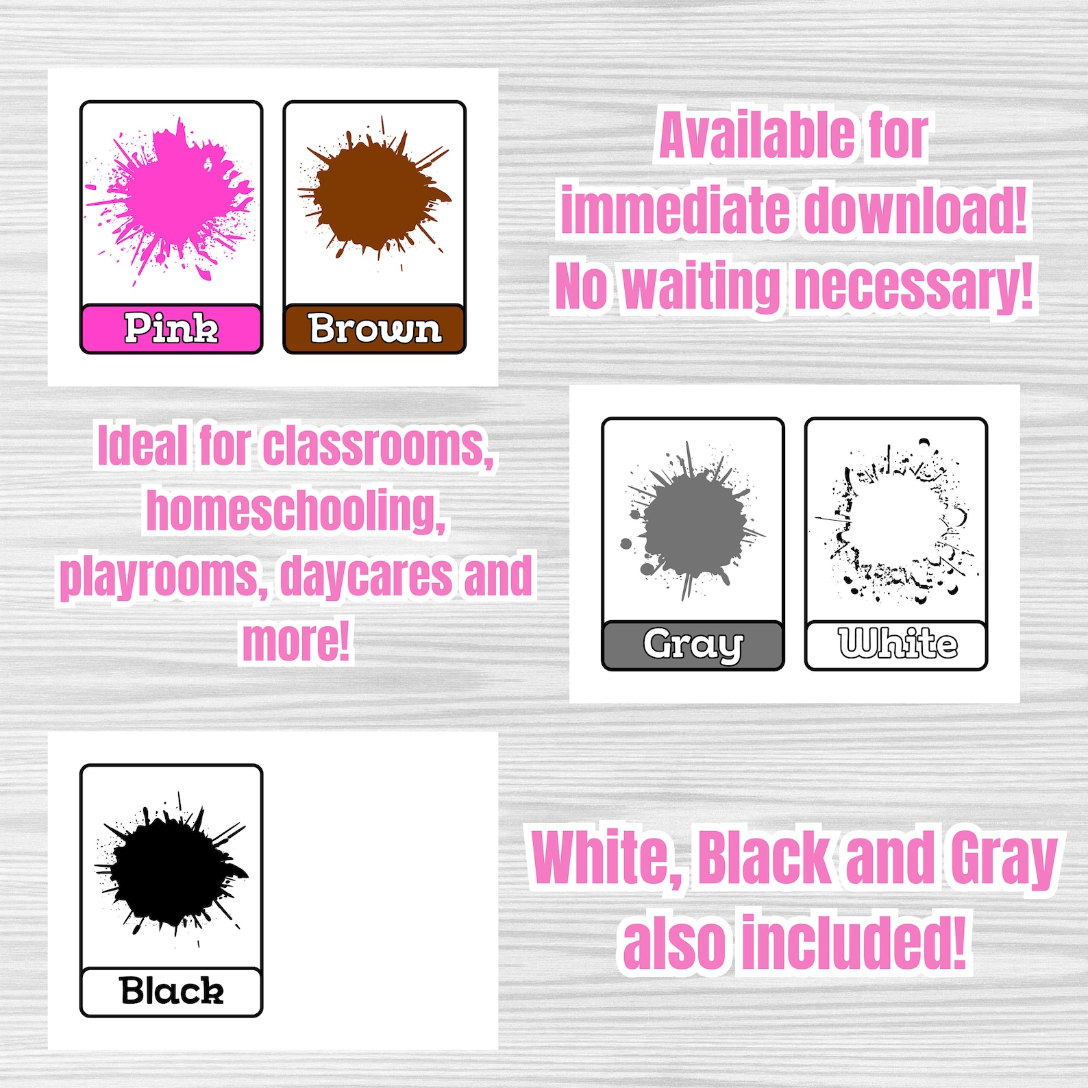 Paint Splatter Color Flashcards - 11 Colors Including White, Grey, and ...
