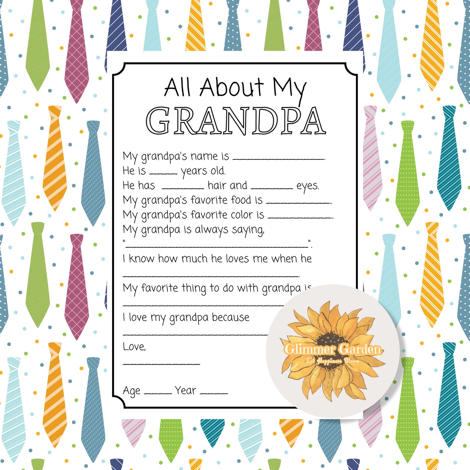 All About Grandpa Printable: Father's Day Fill-in Interview (digital ...
